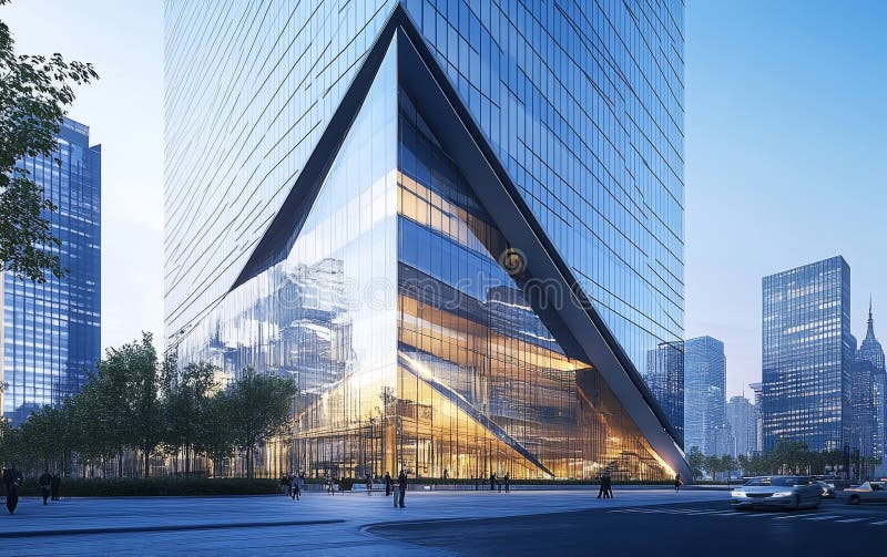 Triangular Glass Cabin in a Forest Setting, Glowing Warmly in Natural ...