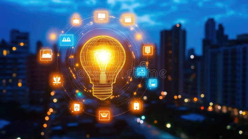 Innovative Smart City Solutions with Futuristic Technology Icons Stock ...