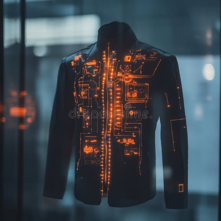 Innovative Smart Jacket Display with Glowing Circuits and Design Stock ...