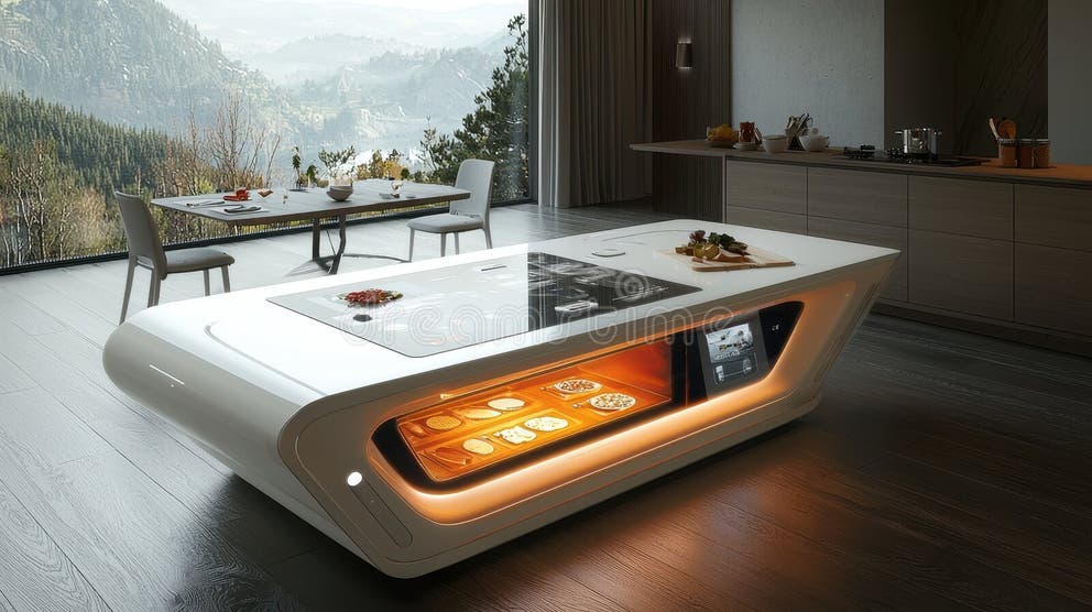 Innovative Smart Kitchen Table with Built-in Oven Stock Image - Image ...