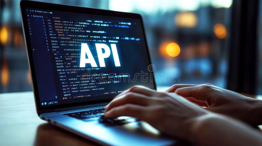 Innovative Software Developer Working on Laptop with API Display ...