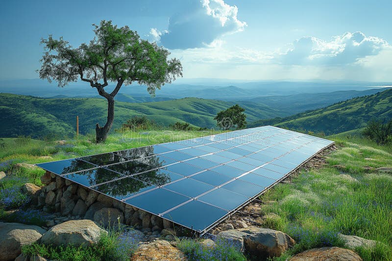 Innovative Solar Energy Installation Surrounded by Tranquil Hills and a ...