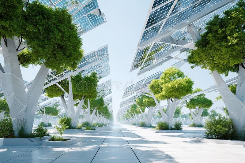 Innovative Solar Park Featuring Solar Panels Integrated with Trees in a ...