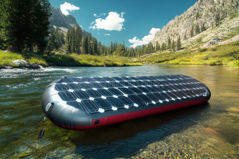 Innovative Solar-powered Raft Floating on a Serene River Surrounded by ...