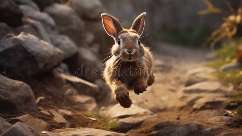 Innovative Solarization Effect: Rabbit Jumping Over Dirt Trail Stock ...