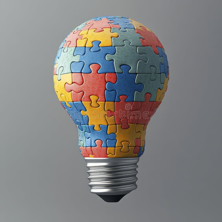 Innovative Solutions Concept: 3D Glossy Light Bulb Puzzle Pieces with ...