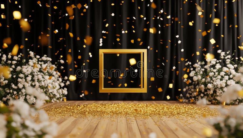An Innovative Stand-up Comedy Stage Featuring Floating Gold Frames with ...