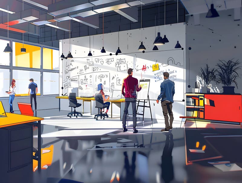 Innovative Startup Founders Brainstorming Ideas in Dynamic Open Concept ...