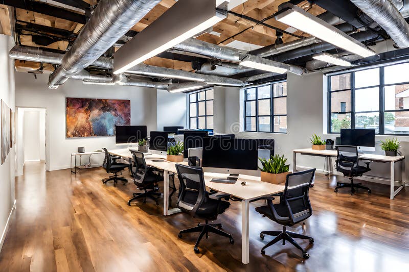 Innovative Startup Office. Energetic Workspace in Vibrant Light Stock ...