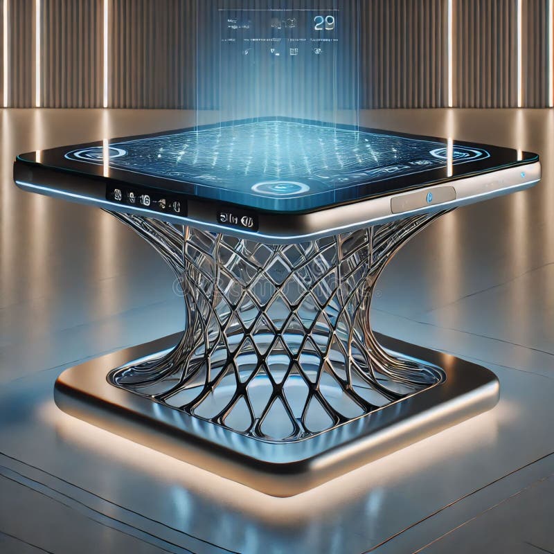 Futuristic Holographic Table with Intricate Metallic Base AI Generate ...