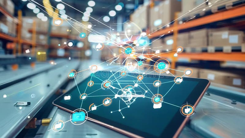Tablet Showing Warehouse Logistics System with Augmented Reality Stock ...