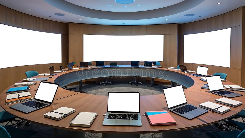 Innovative Team Collaboration Hub with Round Table and Digital Timeline ...