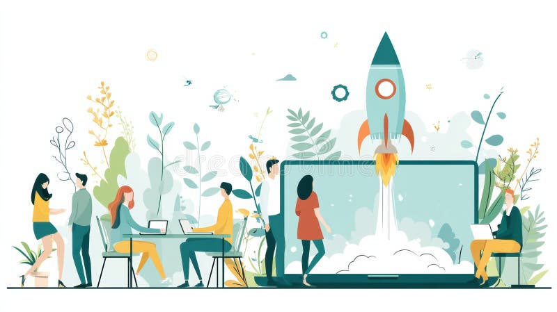 Innovative Team Working Together To Launch a Rocket from a Laptop in a ...