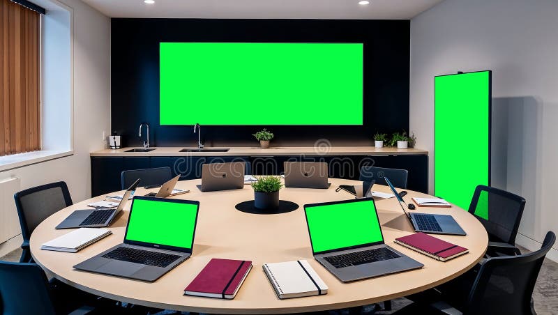 Innovative Team Workspace with Round Table and Digital Timelines ...