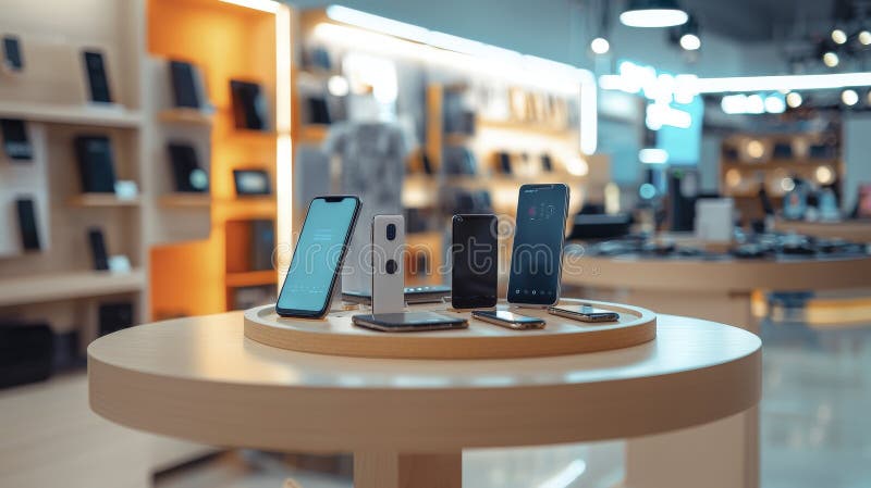 Innovative Tech Gadgets Showcase at Modern Retail Store Bright Round ...