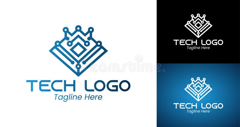 Innovative Tech Logo with Crown and Circuit Design Stock Illustration ...