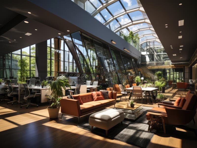 Innovative Tech Office with Modern Architecture Stock Illustration ...