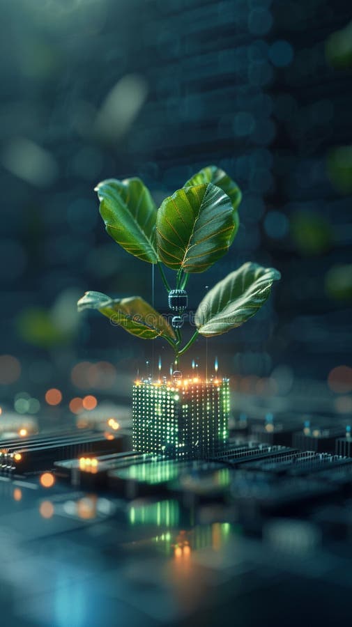 Innovative Tech Plant Sprouts from Computer, Representing Digital ...