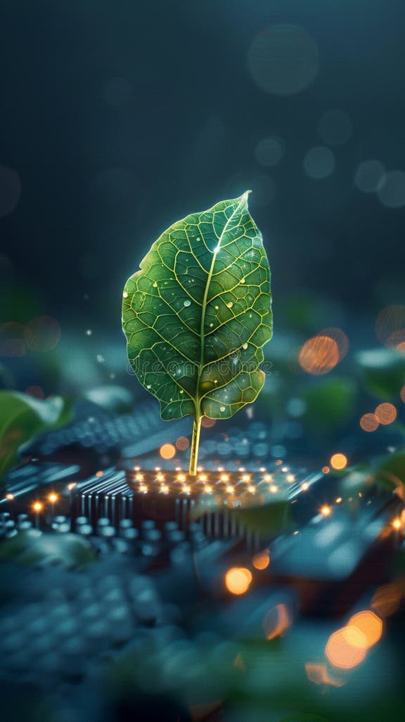 Innovative Tech Plant Sprouts from Computer, Representing Digital ...