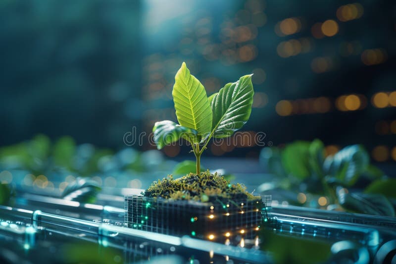 Innovative Tech Plant Sprouts from Computer, Representing Digital ...