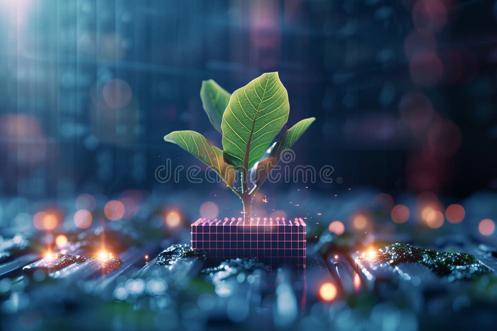 Innovative Tech Plant Sprouts from Computer, Representing Digital ...