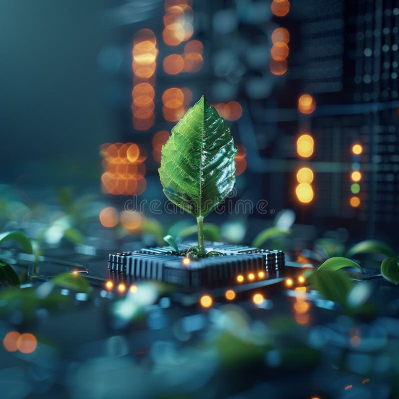 Innovative Tech Plant Sprouts from Computer, Representing Digital ...