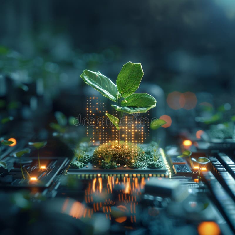 Innovative Tech Plant Sprouts from Computer, Representing Digital ...