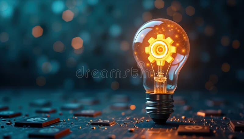 Innovative Tech Solution Concept. Lightbulb with Gear Symbol. Modern ...