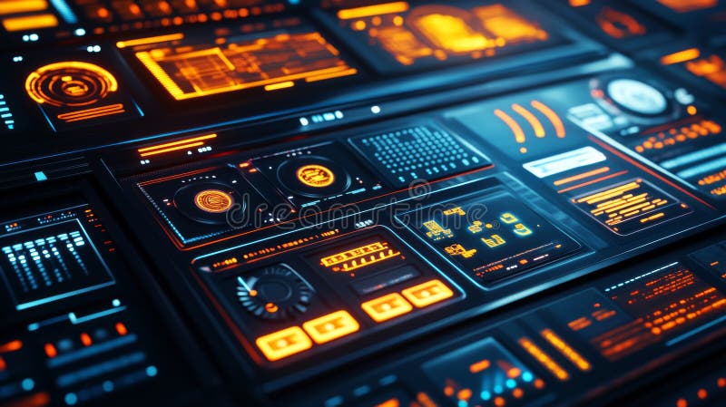 Innovative Technological Hardware on a Blue Sci-fi Background. 3D ...