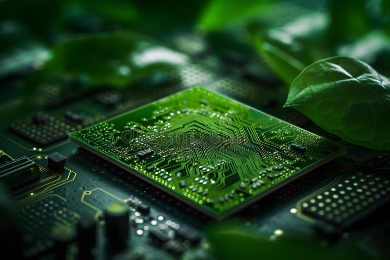 An Innovative Technological Microchip Next To Plants Stock Photo ...