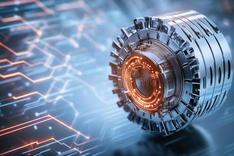 Innovative Technology Component with Glowing Circuits and Metallic ...