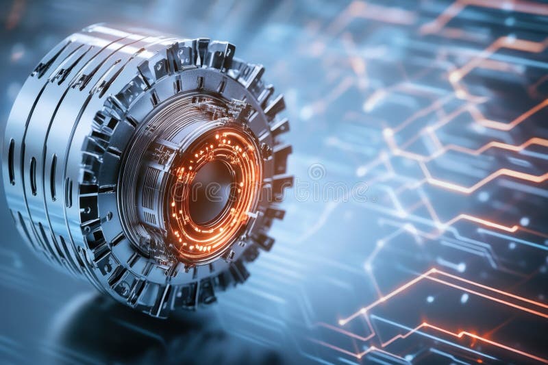 Innovative Technology Component with Glowing Circuits and Metallic ...