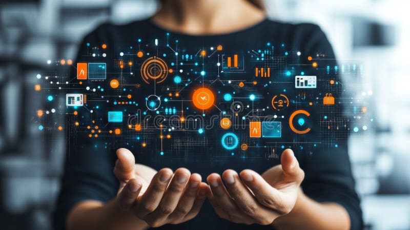 Innovative Technology Concept with Digital Interfaces and Data Network Connections Stock Image ...