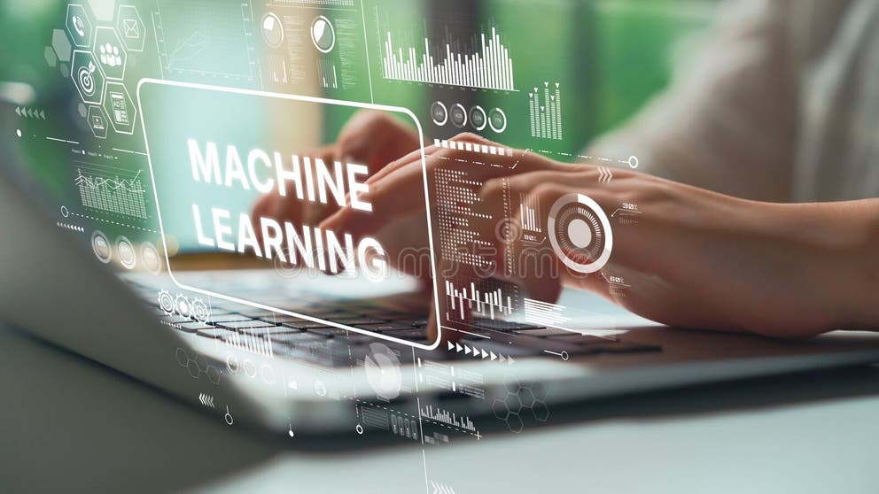Innovative Technology Concept Featuring Machine Learning and Data Analysis with Hands on Laptop ...