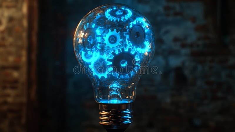 Glowing Blue Lightbulb with Intricate Gears Inside Innovative ...