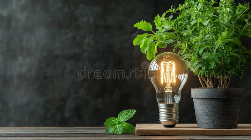 Innovative Technology Concept Merging Knowledge and Creativity with Nature Inside a Light Bulb ...