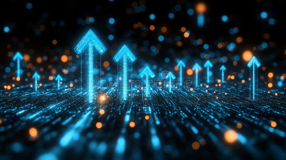 Innovative Technology and Digital Growth Path Visualization with Arrows Pointing Upward for ...