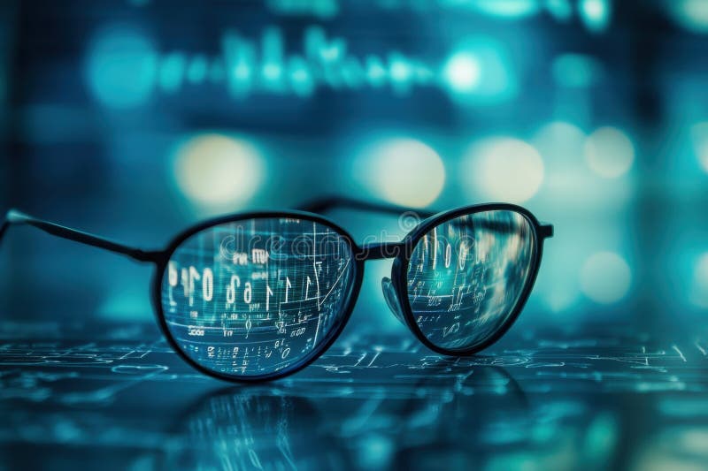 Innovative Technology Reflected in Modern Glasses with Digital Data ...