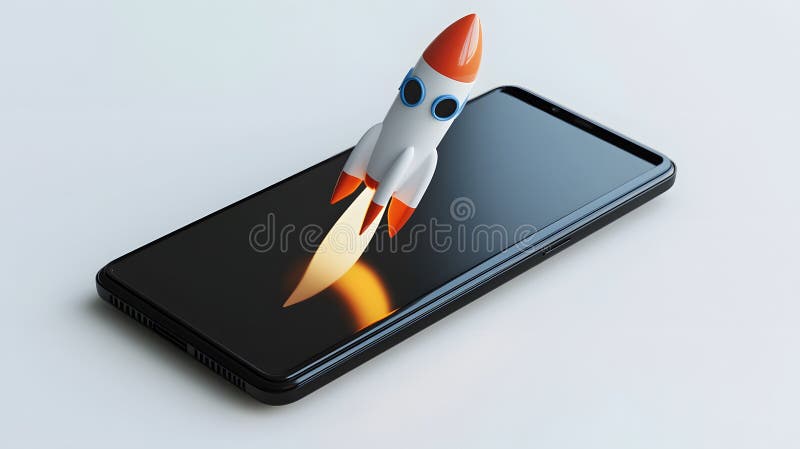 Innovative Technology Scene with Rocket Launching from Mobile Device Ai ...