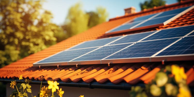 Innovative Technology Solar Panels on New Building Stock Illustration ...