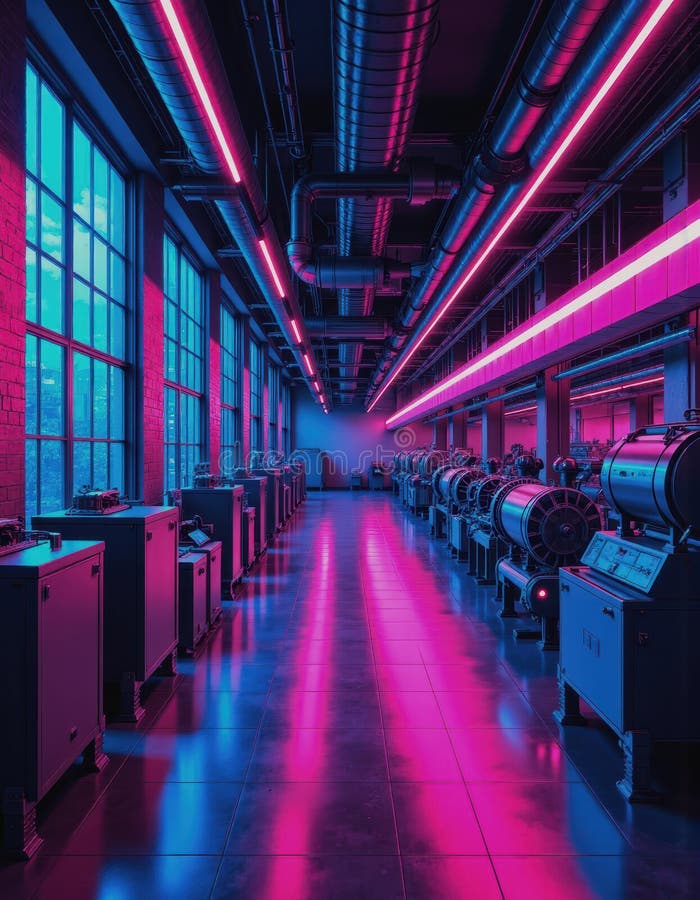 Innovative Textile Mill Featuring Advanced Water Recycling Technology and Vibrant Lighting Stock ...