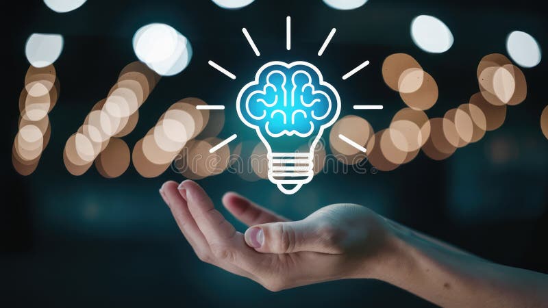 Innovative Thinking, Light Bulb Brain Icon Hovering Over Hand, Copy ...