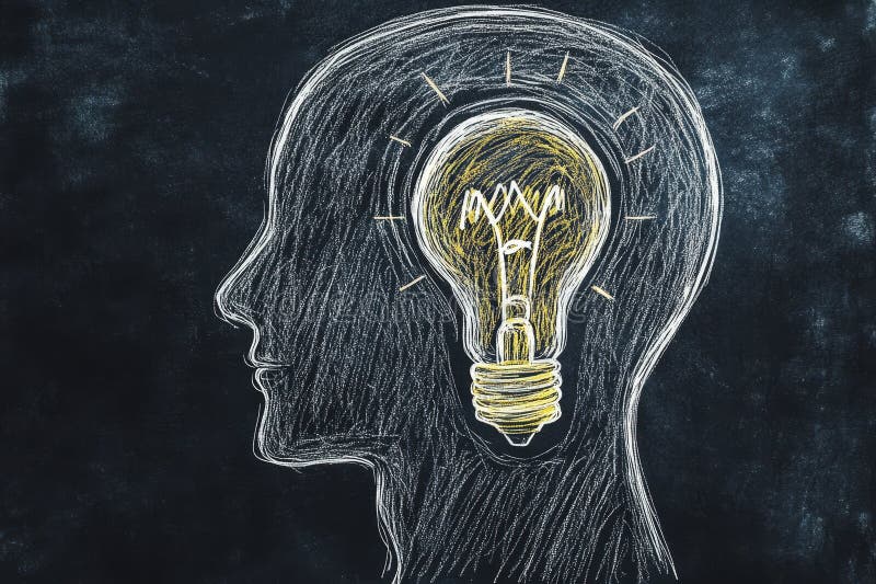 Innovative Thoughts Emerge within Human Brain Inside Virtual Light Bulb Digital Blue Background ...