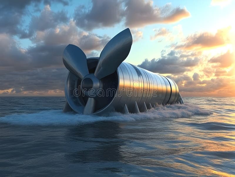 Innovative Tidal Energy Turbine in the Dramatic Ocean Sunset Stock ...