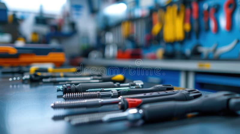 Innovative Tools Laying on Workbench in Modern Workshop Stock Image ...