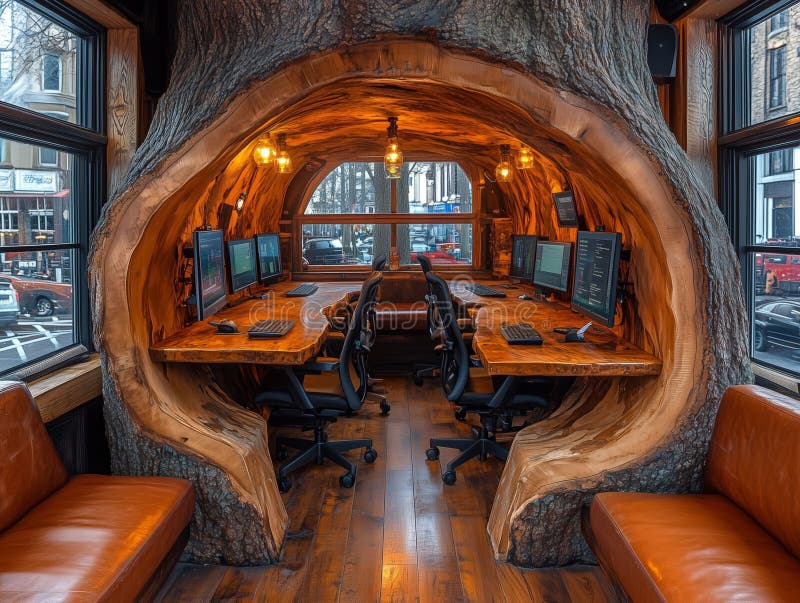 Innovative Tree Trunk Office Space Stock Illustration - Illustration of ...