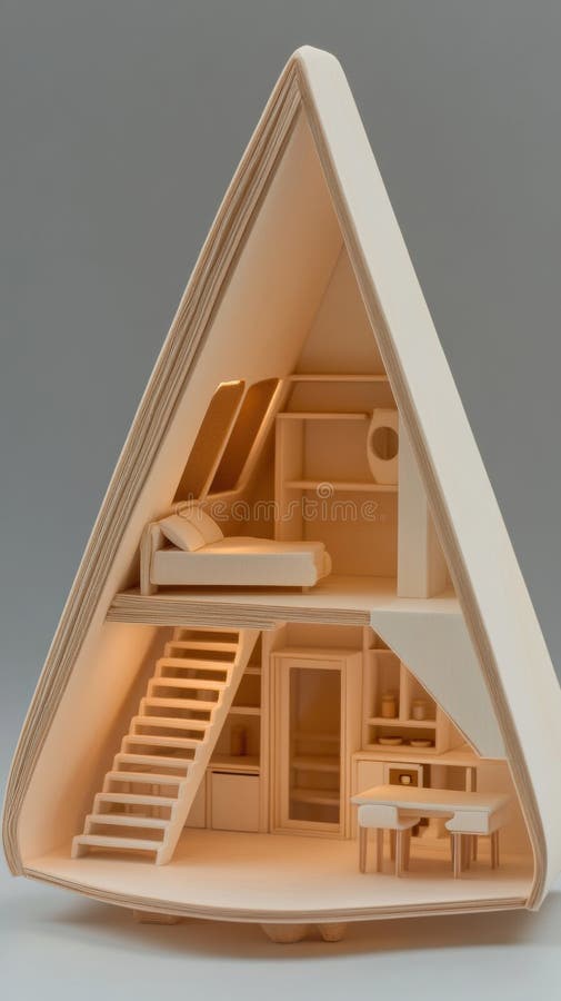 Innovative Triangular Tiny House Model with Cozy Interior Design, AI ...