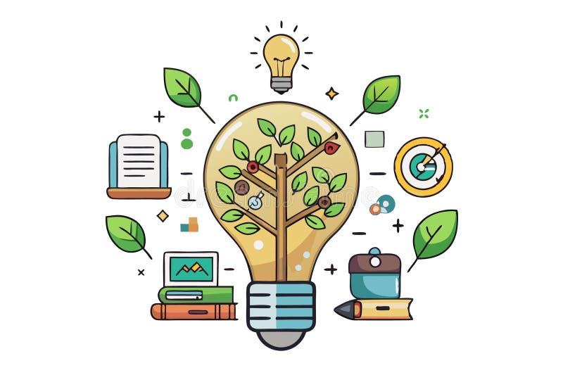 Innovative Vector Design of a Tree Shaped Lightbulb with Leaves, Books ...