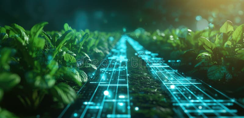 Innovative Vegetable Field Background with Digital Screens and AI. Tech ...