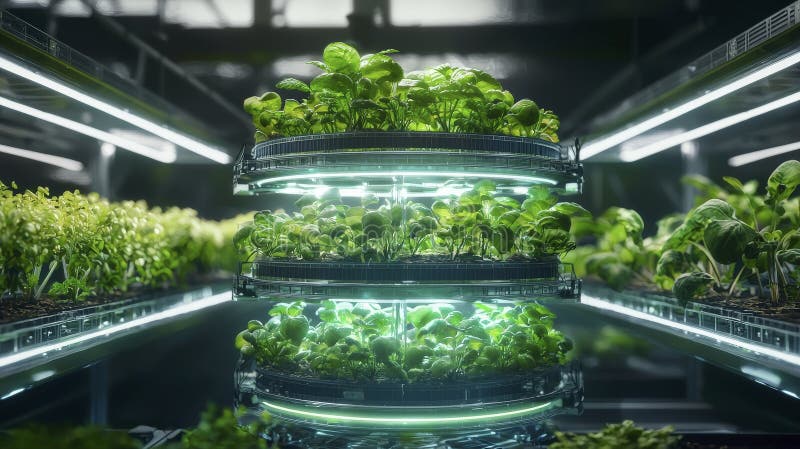 Innovative Vertical Farming System with Glowing Features Urban Setting ...